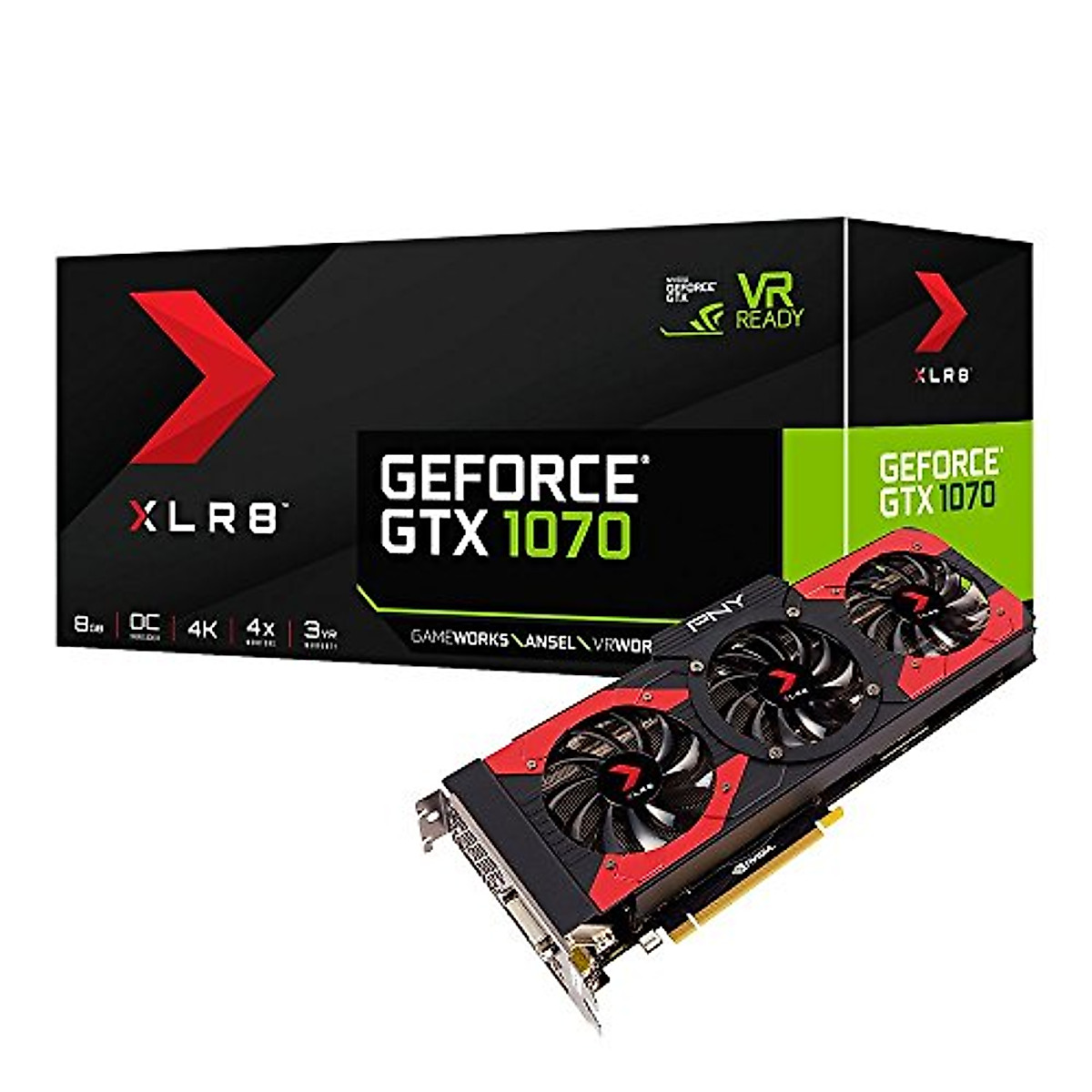 PNY GeForce GTX 1070 8GB XLR8 Gaming Overclocked Edition Graphic Card (VCGGTX10708XGPB-OC)