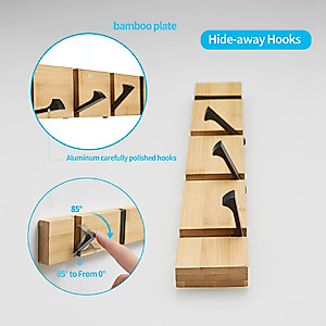 Wooden Coat Hooks, Coat Rack Wall Mounted with 3 Folding Hooks Hat Rack Modern Wall Floating Coat Hook Rack Adhesive & Wall Mounted, Coat Hiden Hooks for Coats, Hats, Scarves, Key Rack Towel Rack