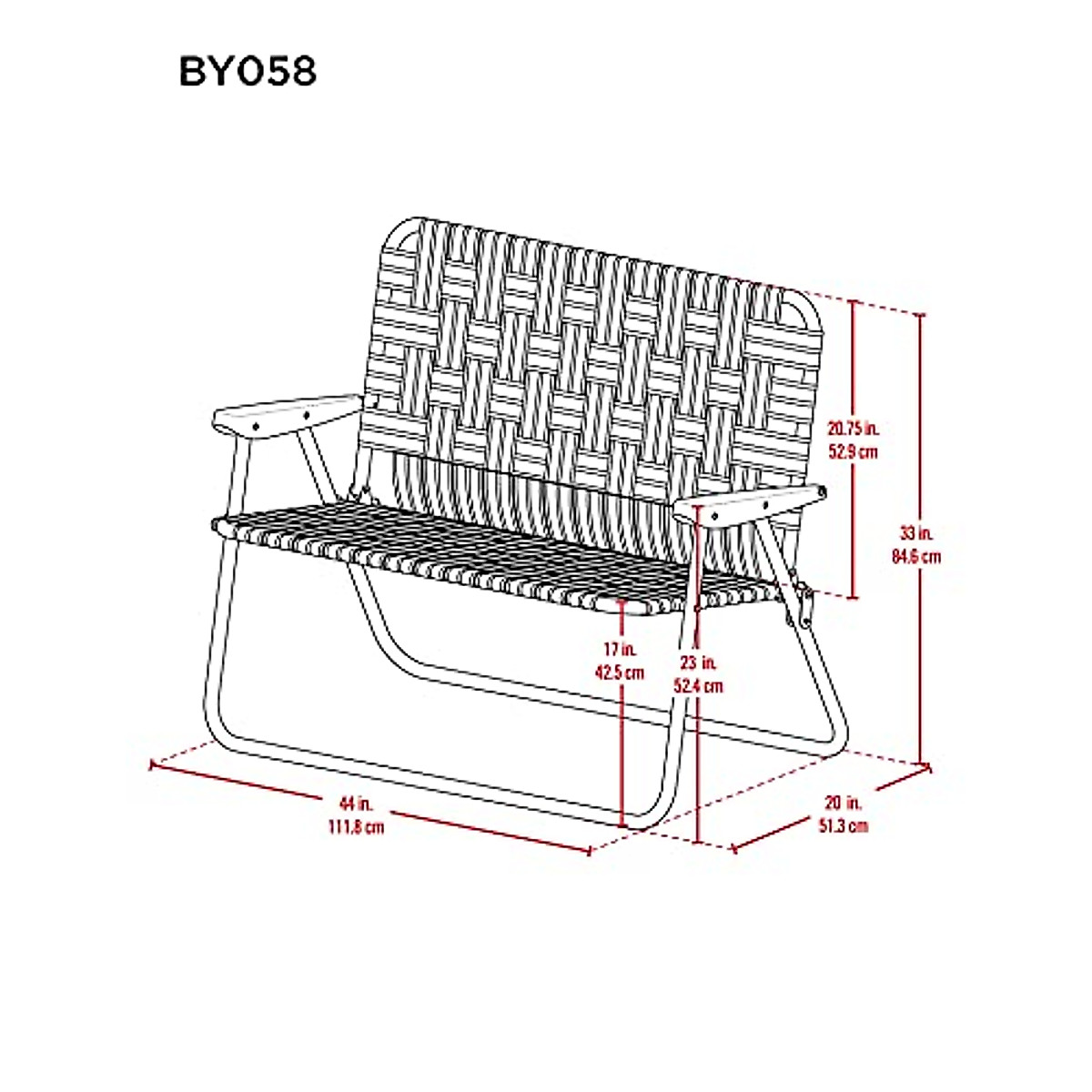 Rio Brands 16" Extended Height Folding Double Wide Web Loveseat Lawn Chair, Blue/White