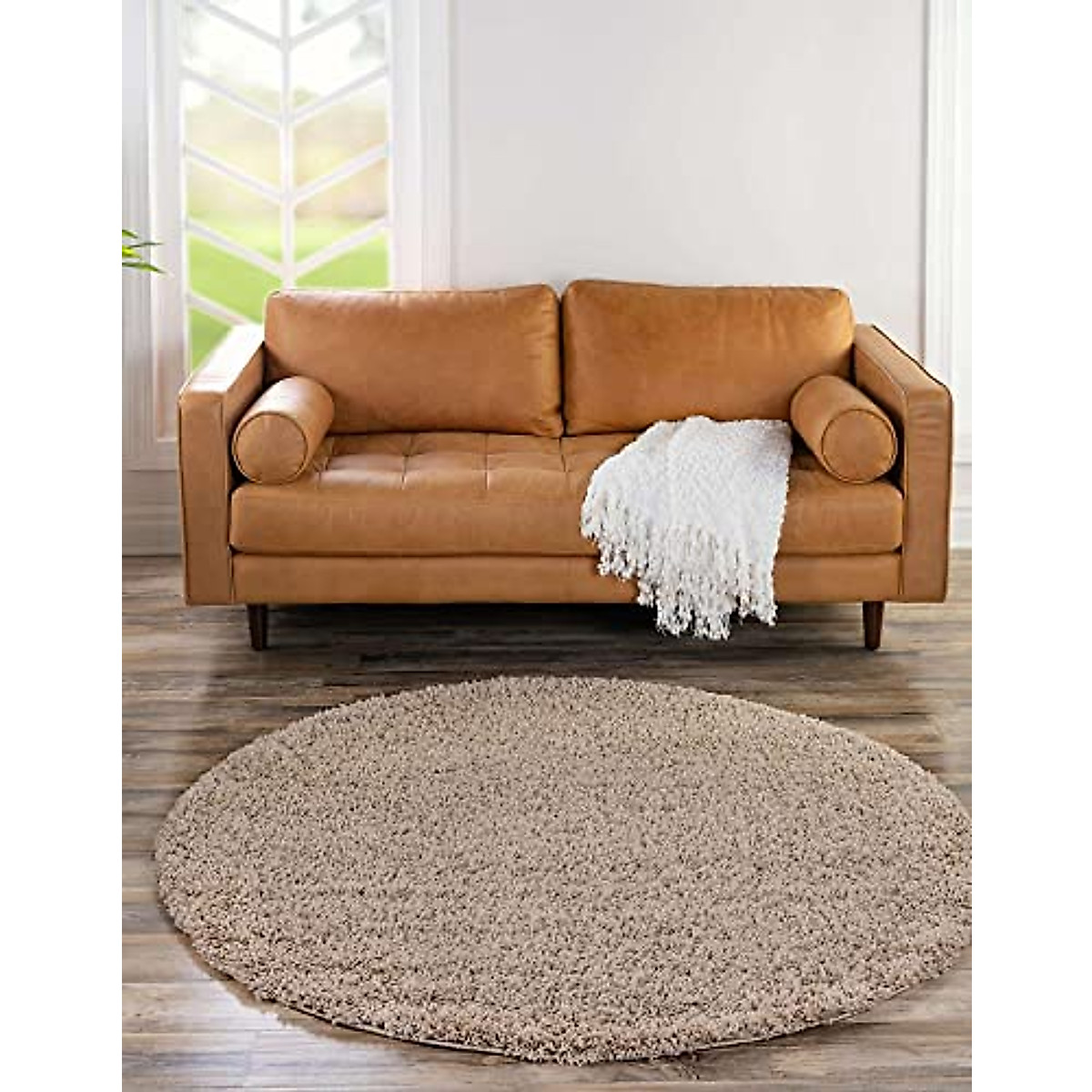 Unique Loom Solid Shag Collection Area Rug (12' 4" Round, Taupe)