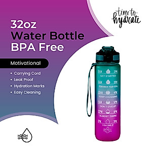 32 oz Water Bottle with Times to Drink and Straw. With Clearly Marked Times To Drink Throughout The Day And a Convenient Straw For Spill-Proof Sipping, Track Your Water Intake and Stay Hydrated.