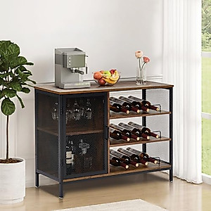 GAOMON Wine Bar Cabinet, FreeStanding Wine Rack Table, Liquor Cabinet with Glass Holder, Floor Bar Cabinet for Liquor and Glasses for Home Kitchen Dining Room