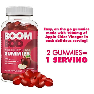 Boombod Apple Cider Vinegar Gummies (60 Count) – ACV Gummies for Weight Management, Digestion Support, Gut Health, Energy Levels – Non-GMO, Vegan Gummies with Vitamin B6, Vitamin B9, Vitamin B12