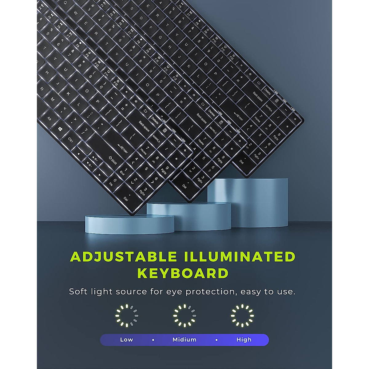 Wireless Rechargeable Keyboard and Mouse Combo Backlit, SURPAO Illuminated Ergonomic Keyboard and Mouse Set, 2.4G Ultra-Thin Portable Silent Keyboard Mouse for Computer/Laptops/Windows/Smart TV, Black