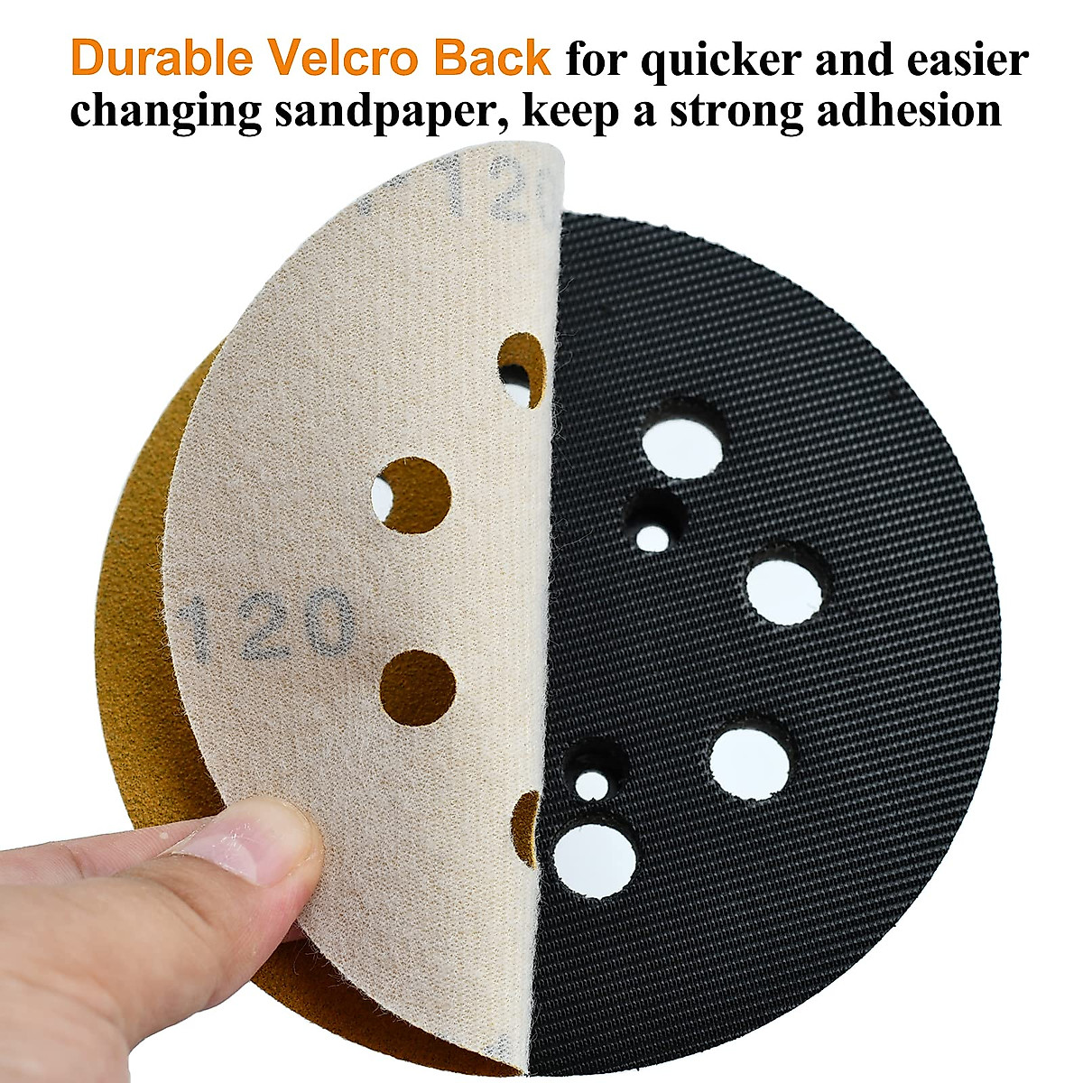 Aiyard 5-Inch 8-Hole Hook and Loop Sanding Discs 120-Grit Random Orbit Sandpaper, 100-Pack