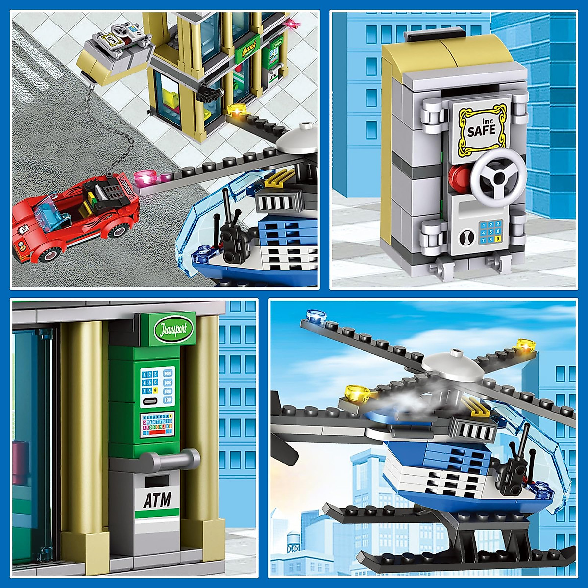 City Police Catch Thief Building Block Set with Cop Car, Bank, Helicopter, Getaway Sports Car, Fun Police Chase Toy for Kids, Best Learning & Roleplay STEM Toy Gift for Boys Girls Ages 6+ (625pcs)