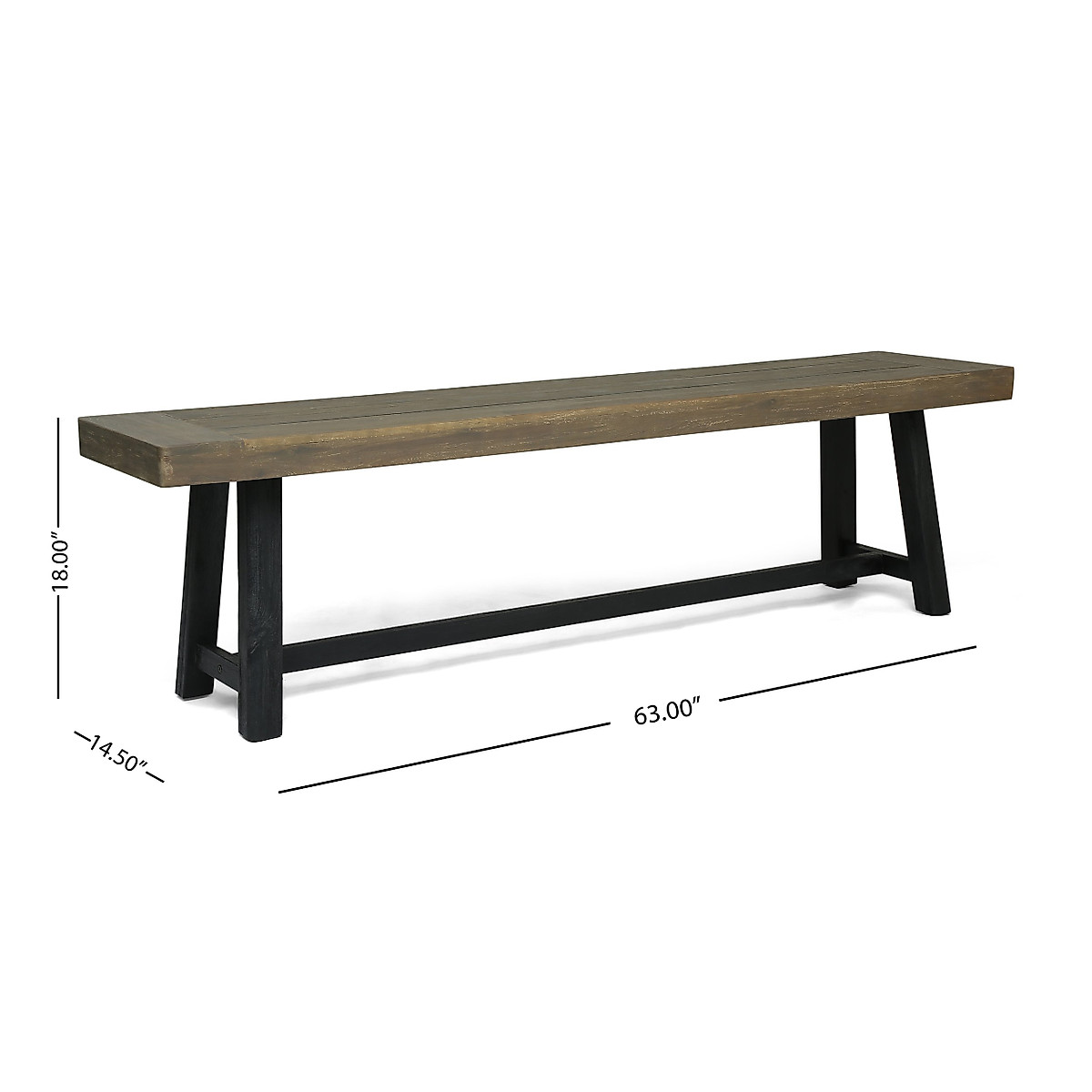 Christopher Knight Home Toby Outdoor Acacia Wood Bench, Sandblast Gray Finish and Black