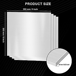 4PACK 304 Stainless Steel Sheets, 8" x 8" x 1/32" (0.031") Inch Stainless Steel Plates 20 Gauge(0.8MM) Stainless Steel Shim Plates Metal Sheets for Kitchen DIY Craft Making