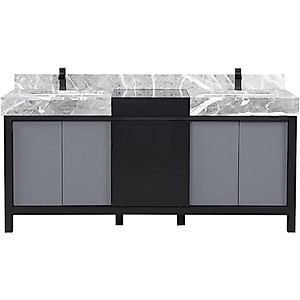 Lexora Home Zilara 72" Double Marble Top Bathroom Vanity with Black Faucet
