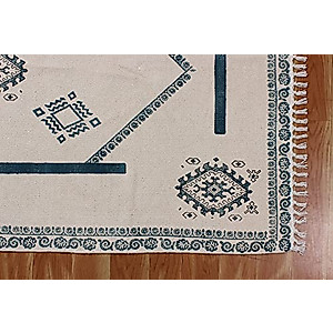 Casavani Hand Block Printed Cotton Dhurrie Geometric Tassel Rug Boho Area Rug Easy Care Washable Rugs for Doormat Entryway Living Room Bedroom Hallway Balcony 12x15 Feet