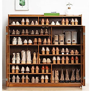 Gdrasuya10 Bamboo Entryway Shoe Storage Cabinet with 2 Folding Doors, 7 Tier Shoe Rack Organizers Shoe Cabinet for Shoes Boots Slippers Sneakers Large Capacity for Home (46" L)