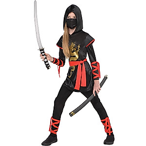 Amscan Ultimate Dragon Ninja Costume for Girls; Includes Leggings, Ties, Belt, Tunic,and Mask; Medium (8-10)