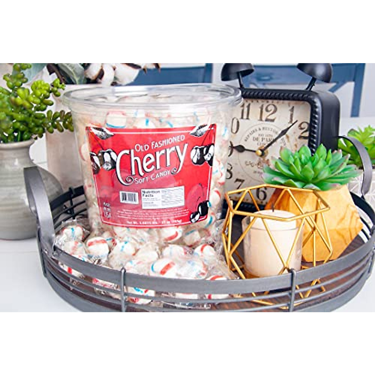 Stewart Old Fashioned Cherry Flavored Pure Sugar Candy Puff Balls - Individually Wrapped Candy Snack, Fat-Free, Cholesterol-Free, Gluten-Free, Made in the USA - 27oz Tub