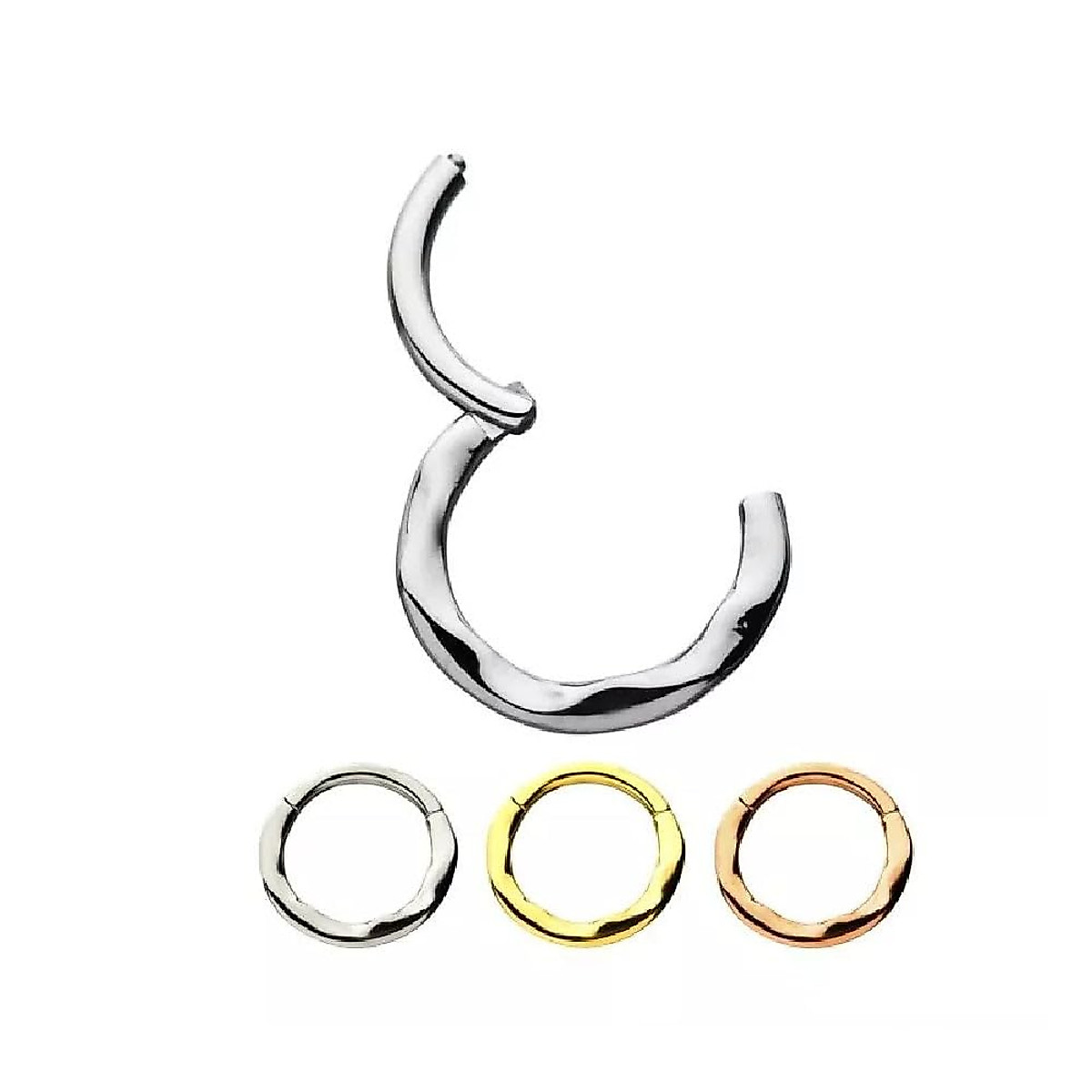 16G Hammered Texture Wavy Stainless Steel Hinged Segment Ring for Septum, Lip, Eyebrow, and Ear Piercings (Steel)