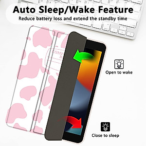 TopPerfekt Case for iPad 9th / 8th / 7th Generation 2021/2020 / 2019 10.2 Inch - TPU Shockproof Frame and Protective Leather Cover [Built-in Pencil Holder, Auto Sleep/Wake] Pink Cow