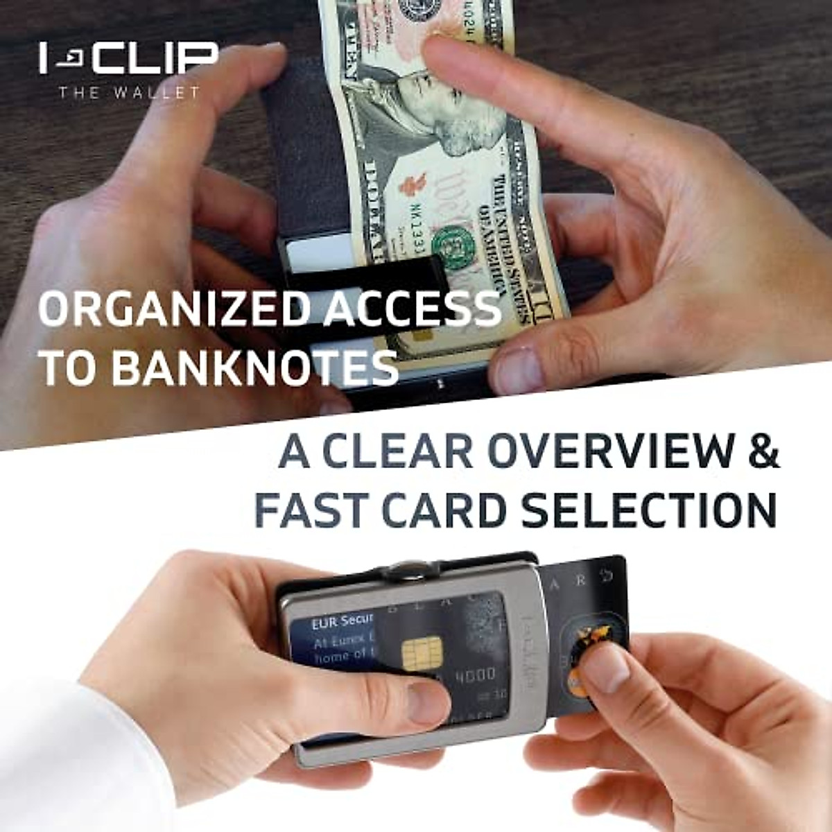 I-CLIP Original for Apple AirTag with Moneyclip - Wallet - Slim Wallet - Wallet Compatible with AirTag - Men - Silver Black