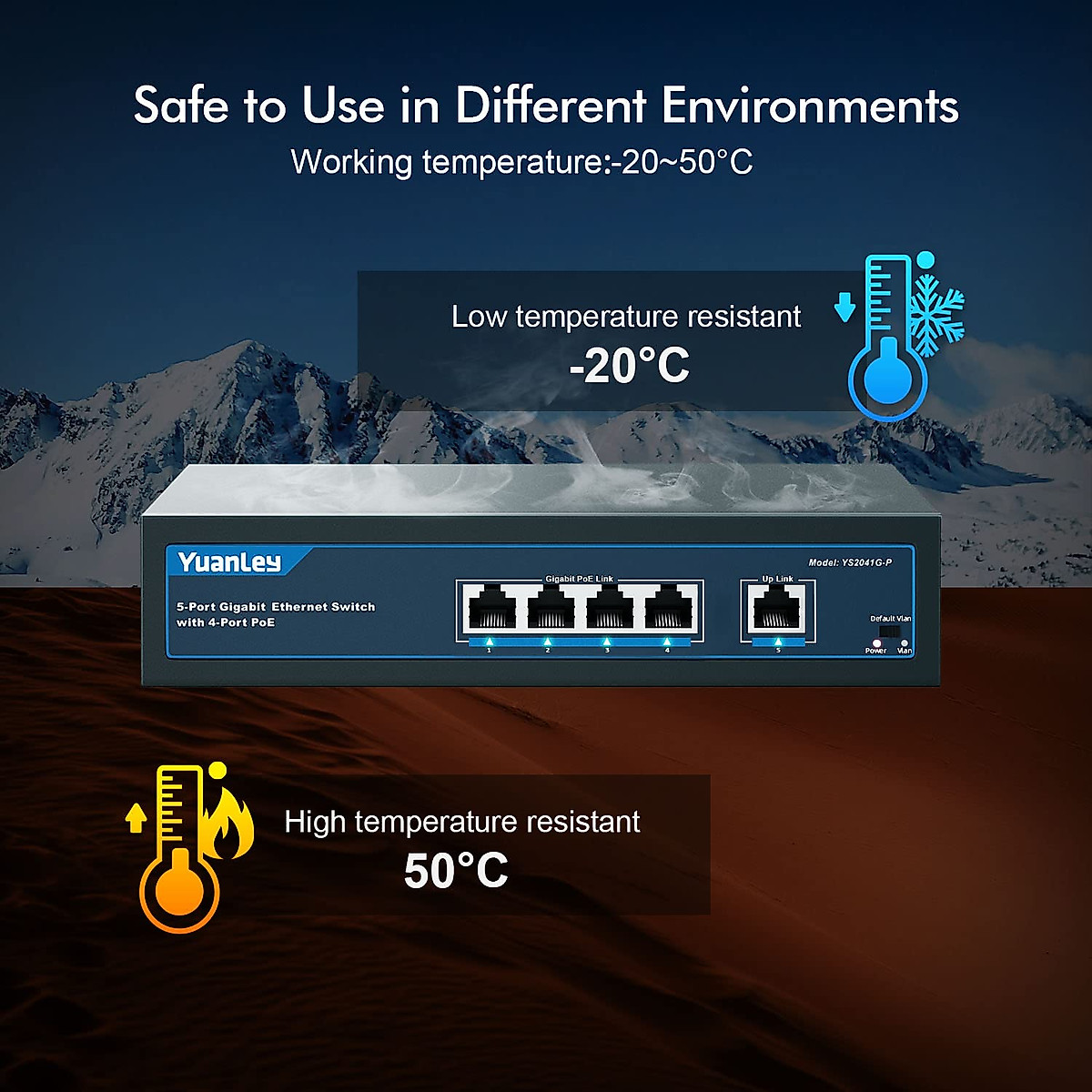 YuanLey 5 Port + 11 Port Gigabit PoE Switch, 78W/120W Built-in Power 802.3af/at, Metal Fanless Unmanaged Plug and Play Power Over Ethernet Switch