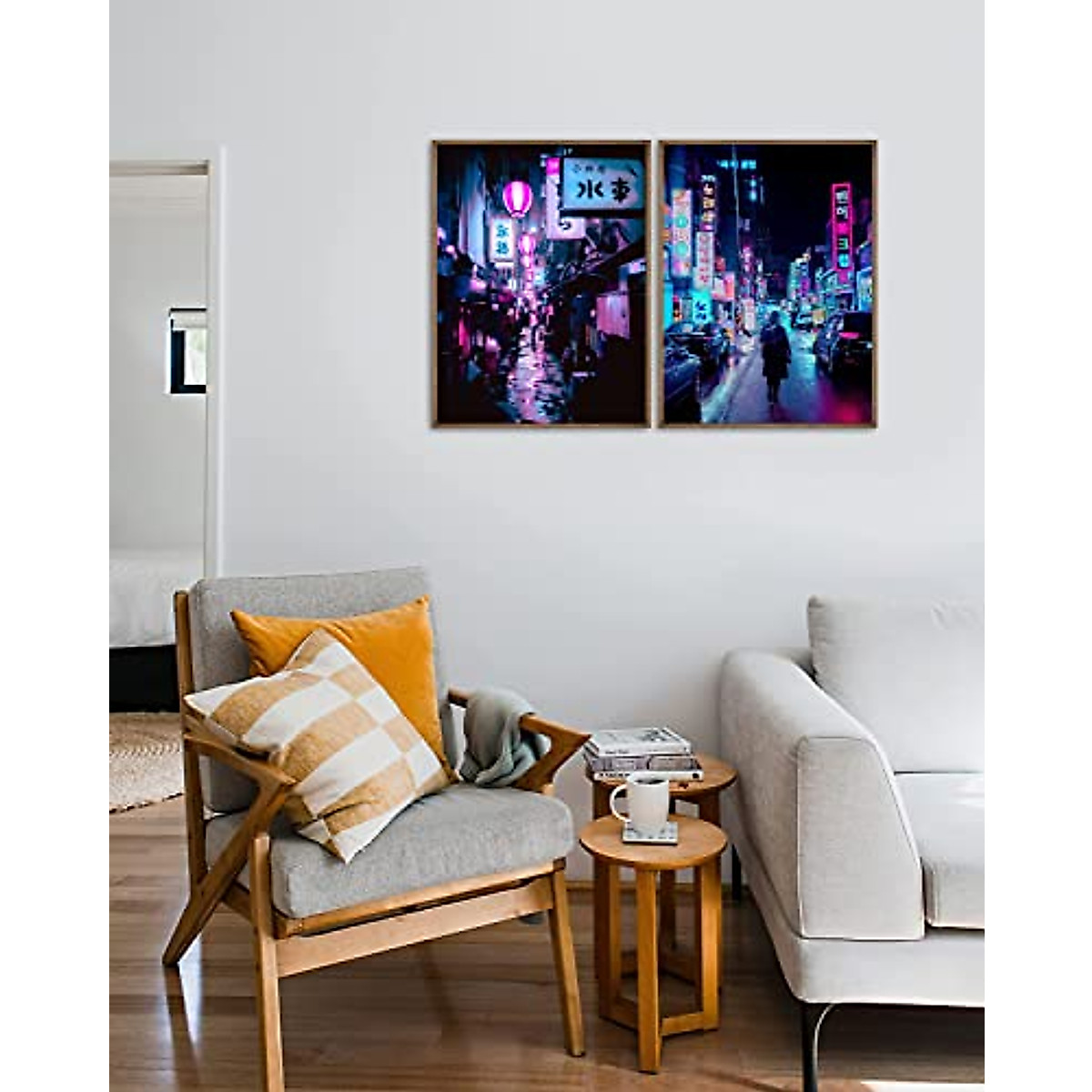 uruzuo Set of 2 Japanese Poster Tokyo Streets in The Night Sky Cool Cyberpunk Decor Japan Neon Canvas Wall Art Posters for Room Aesthetic Birthday Christmas Gifts 12x16 inch Unframed, White