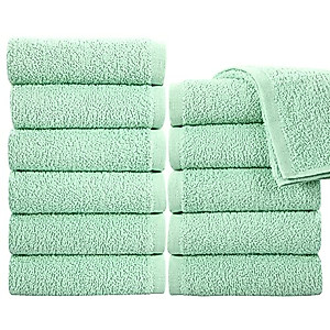 SIMPLY LOFTY Cotton Washcloths 12” x 12” (12 Pack) Premium Fingertip Towels Highly Absorbent Facial Towels for Bathroom 100% Ring Spun Cotton Wash Cloth Set (Aqua Mint)