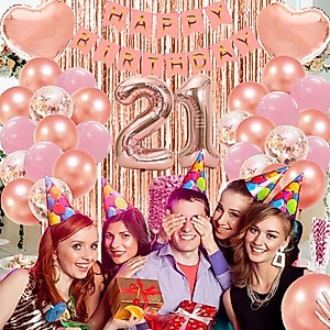 NIUBER 21st Birthday Decorations For Women,21 Birthday Decorations with Rose Gold Balloons, Happy Birthday Banner,Backdrop and Confetti Balloons