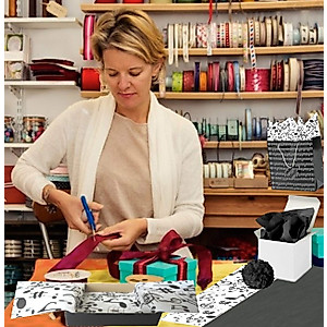 Tissue Paper Printed Designs and Matching Solid Tissue for Coordinating Gift Wrapping 24 Sheets 20" X 30" (Music Black)