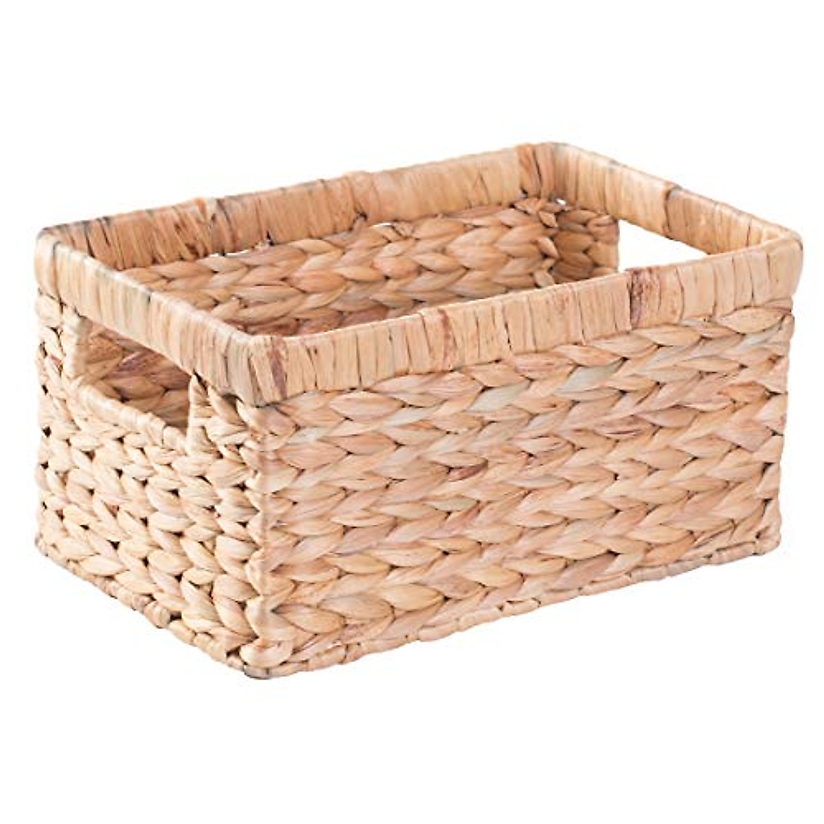 Natural Woven Water Hyacinth Wicker Rectangular Storage Bin Basket with Handles, Small