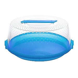 COSMOPLAST Oasi Round Cake Holder with Lid, Easy to Transport Cake Container with Locking Lid, Large - 12.6” D x 5.12 “ H, Blue
