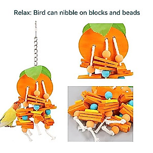 JSLZF Bird Chewing Toy for Cockatiel Conure Wood Block Toy Parrot Cage Toys Hanging Foraging Budgie Bite Toy for Parakeet Small (4PCS Fruit Shape)