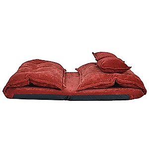SYING88 Lazy Floor Sofa Adjustable Folding Futon Sofa Video Gaming Sofa with Two Pillows，Sleeper Bed Couch for Adults，for Bedroom Living Room Reading Gaming Small Spaces Apartment (Red)