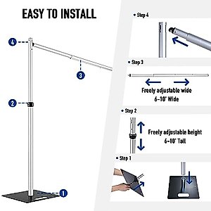 Hecis Portable Backdrop Stand with Crossbar, Adjustable Pipe and Drape Backdrop Kit for Event， Party, Trade Shows and Wedding Decor, 10FT Square Backdrop Frame