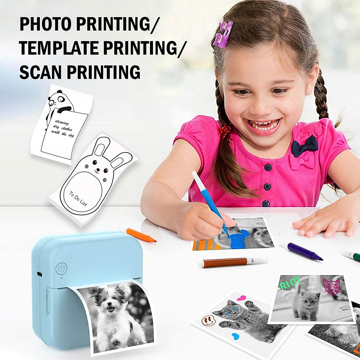 HUIJUTCHEN 10 Rolls Thermal Mini Printer Paper for Inkless Mini Printer, 5 Rolls Thermal Sticky Paper & 5 Rolls Thermal Plain Paper, 57X25mm, for Notes Journal Memo Photo Study