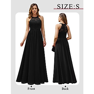 Wedtrend Halter Floral Lace Long Chiffon Wedding Bridesmaid Dress Cocktail Party Gown WT0201Black2XL