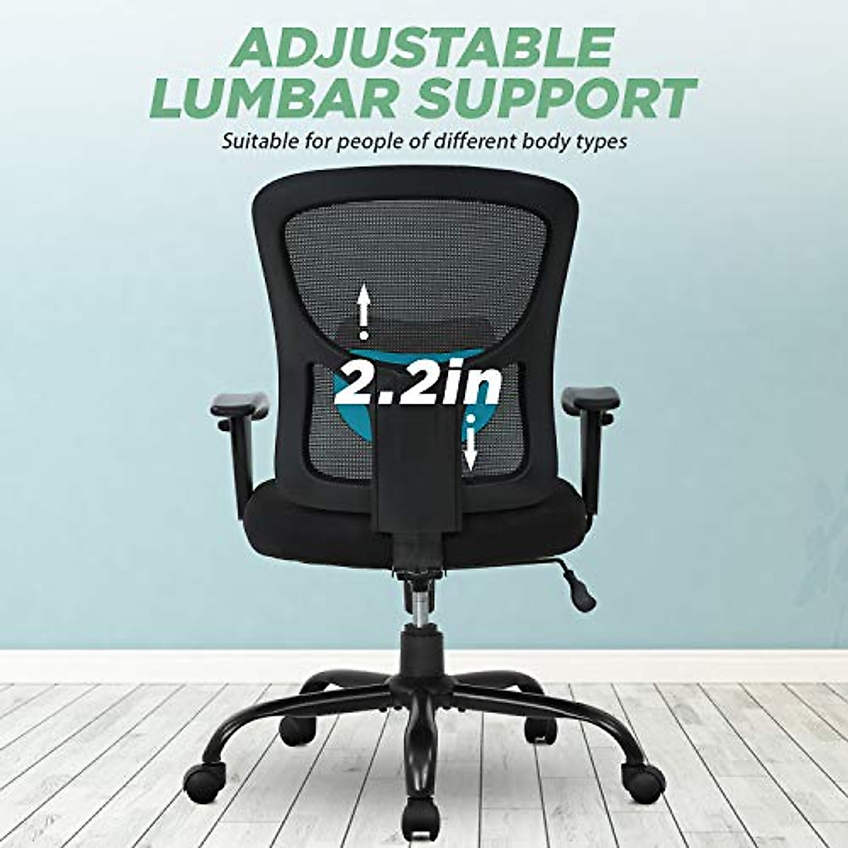 Big and Tall Office Chair 400lbs Desk Chair Mesh Computer Chair with Lumbar Support Wide Seat Adjust Arms Rolling Swivel High Back Task Executive Ergonomic Chair for Home Office (Black)