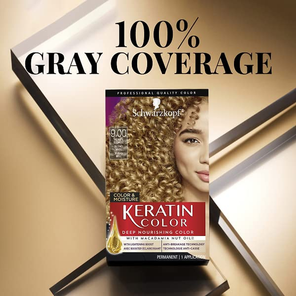 Schwarzkopf Keratin Color, Color & Moisture Permanent Hair Color Cream, 9.0 Honey Blonde