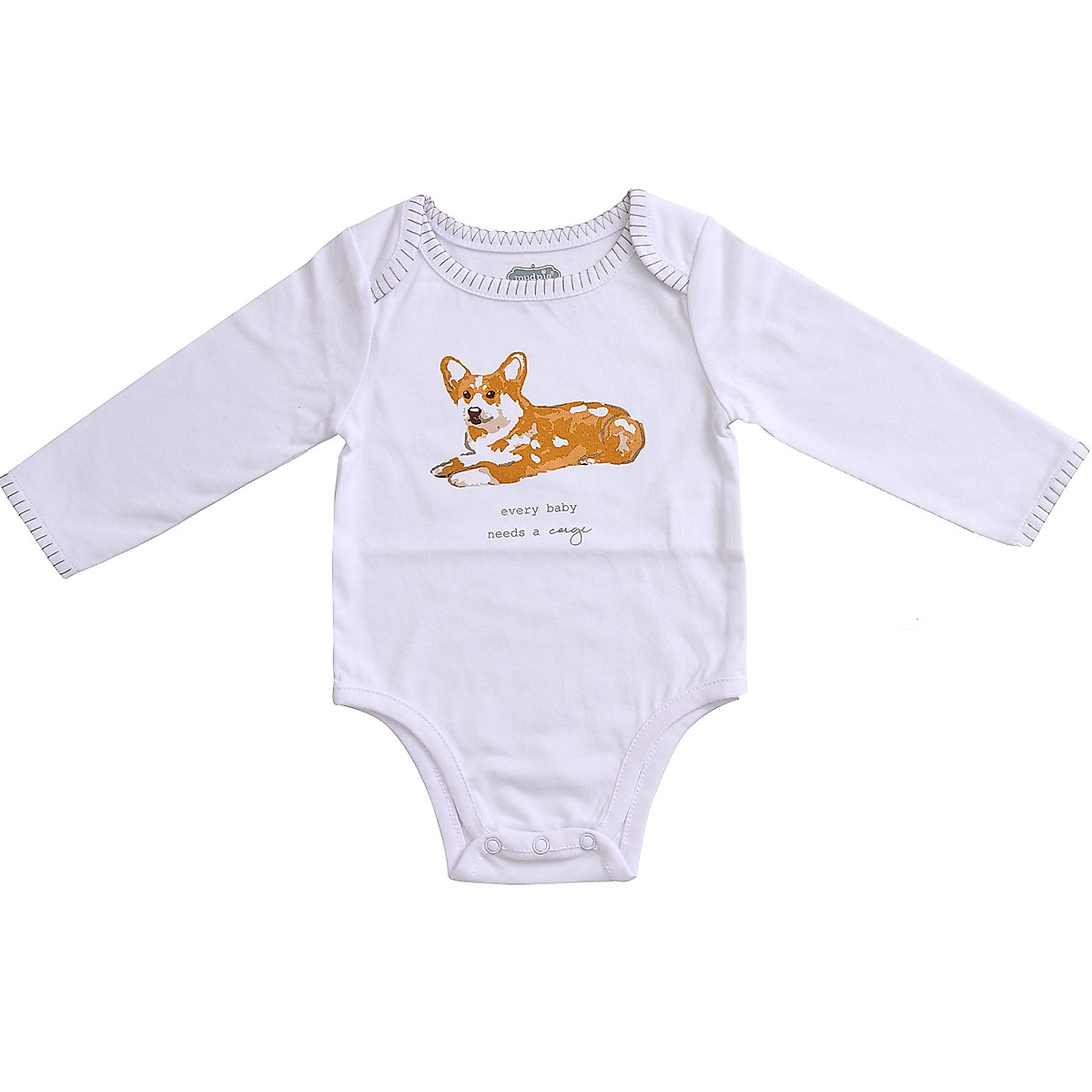 MUD PIE Baby Dog Breed Bodysuit and Bib Set, Corgi, 0-6 Months