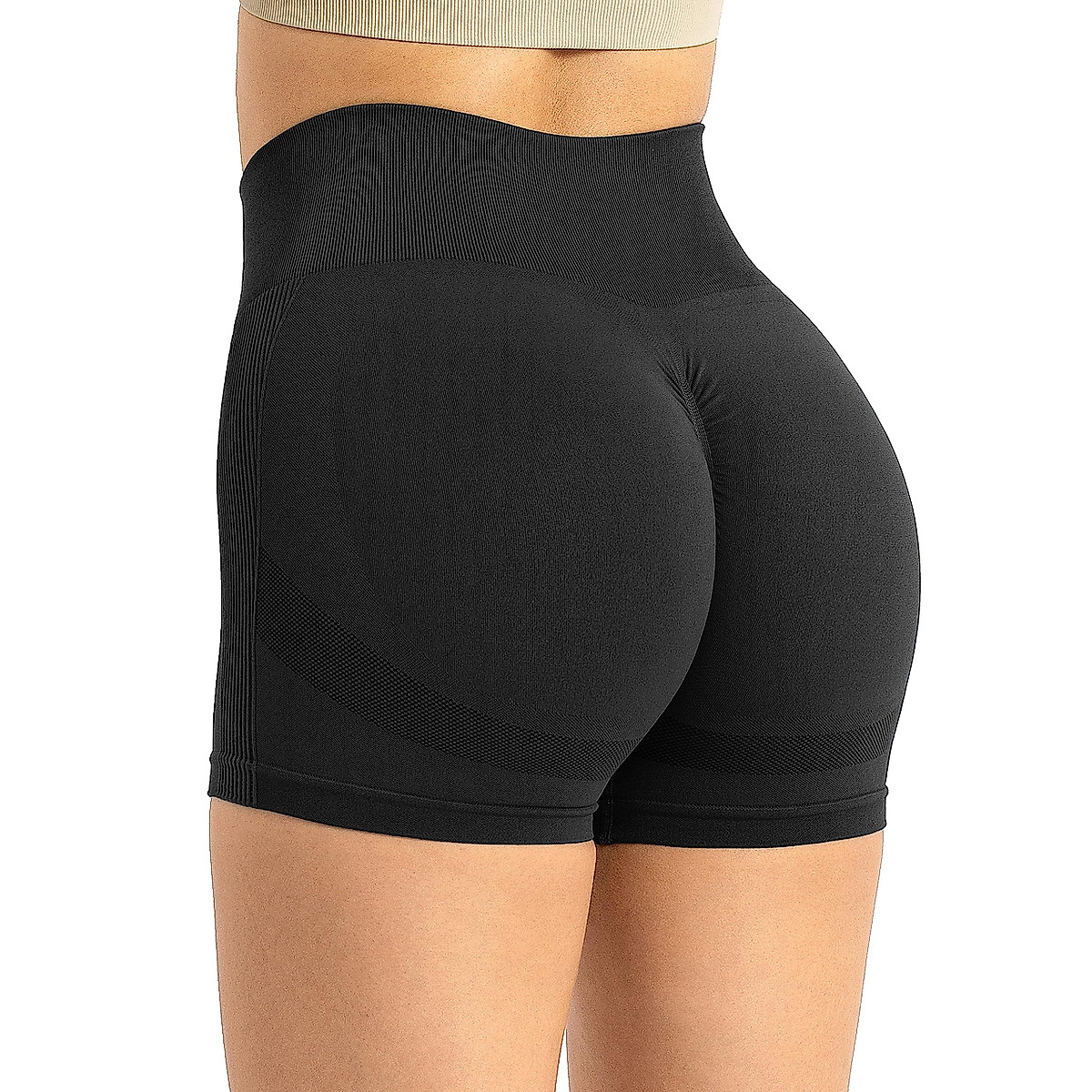 A AGROSTE High Waist Workout Shorts for Women Seamless Scrunch Butt Lifting Short Gym Smile Contour Cycling Biker Shorts A-Black