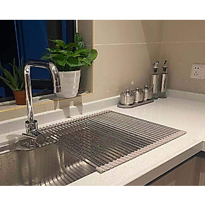 Ahyuan Roll Up Dish Drying Rack Multipurpose Kitchen Dish Rack Roll Over The Sink Dish Drying Rack Portable Rolling Dish Drainer for Kitchen Sink RV Accessories (Black, 17.7''X19.7'')