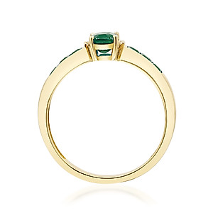 Gin & Grace 14K Yellow Gold Natural Zambian Emerald Ring with Natural Diamonds for women | Ethically, authentically & organically sourced Pear, Square-Cut Emerald hand-crafted jewelry for her.