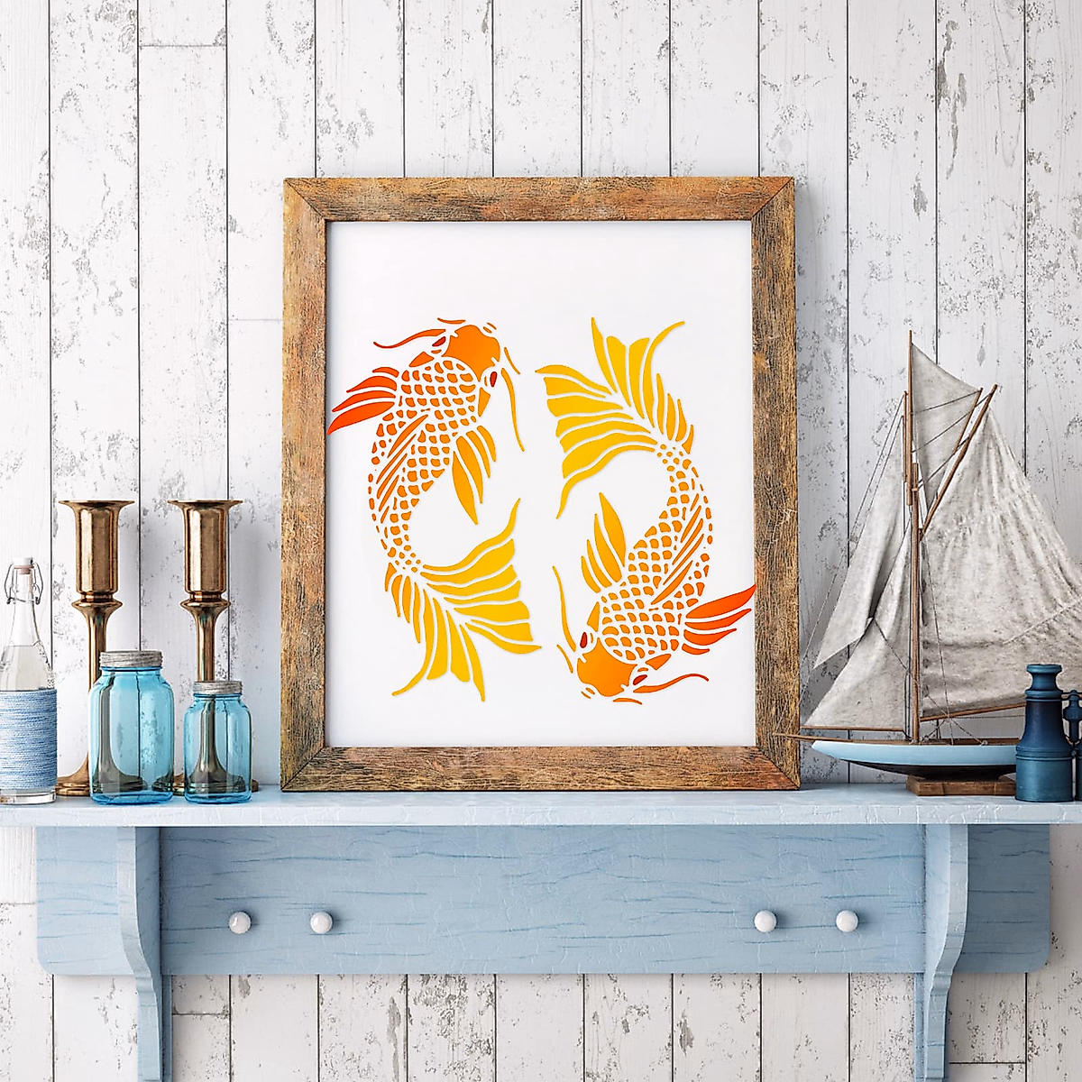 FINGERINSPIRE Koi Drawing Painting Stencils Templates (11.8x11.8inch) Plastic Koi Fish Stencils Decoration Square Carp Stencils for Painting on Wood, Floor, Wall and Fabric