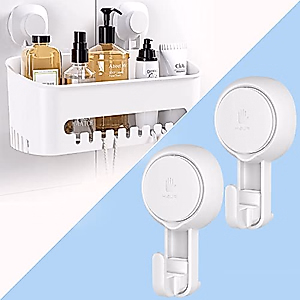 Budget & Good Shower Caddy Suction Cup and Elegear Heavy Duty Shower Suction Hooks (4-Pack) Bundle