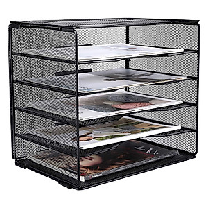EasyPAG 5 Tier Mesh Desk File Organizer Office File Sorter Desk Trays Classroom Paper Organizer for Letter Legal File Holder Screwless Design,Black