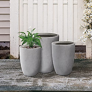 Kante 18.1" 20.4" 22.4" H Round Concrete Modern Tall Planters Set of 3 for Outdoor Indoor, Decorative Plant pots with Drainage Hole & Rubber Plug for Home & Garden Weathered Concrete