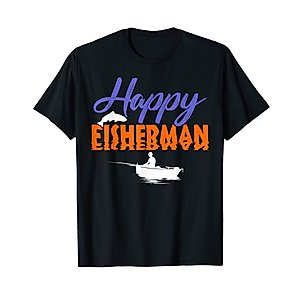 Happy Fisherman Fishing Pole Hunting Outdoors Boat Gift T-Shirt