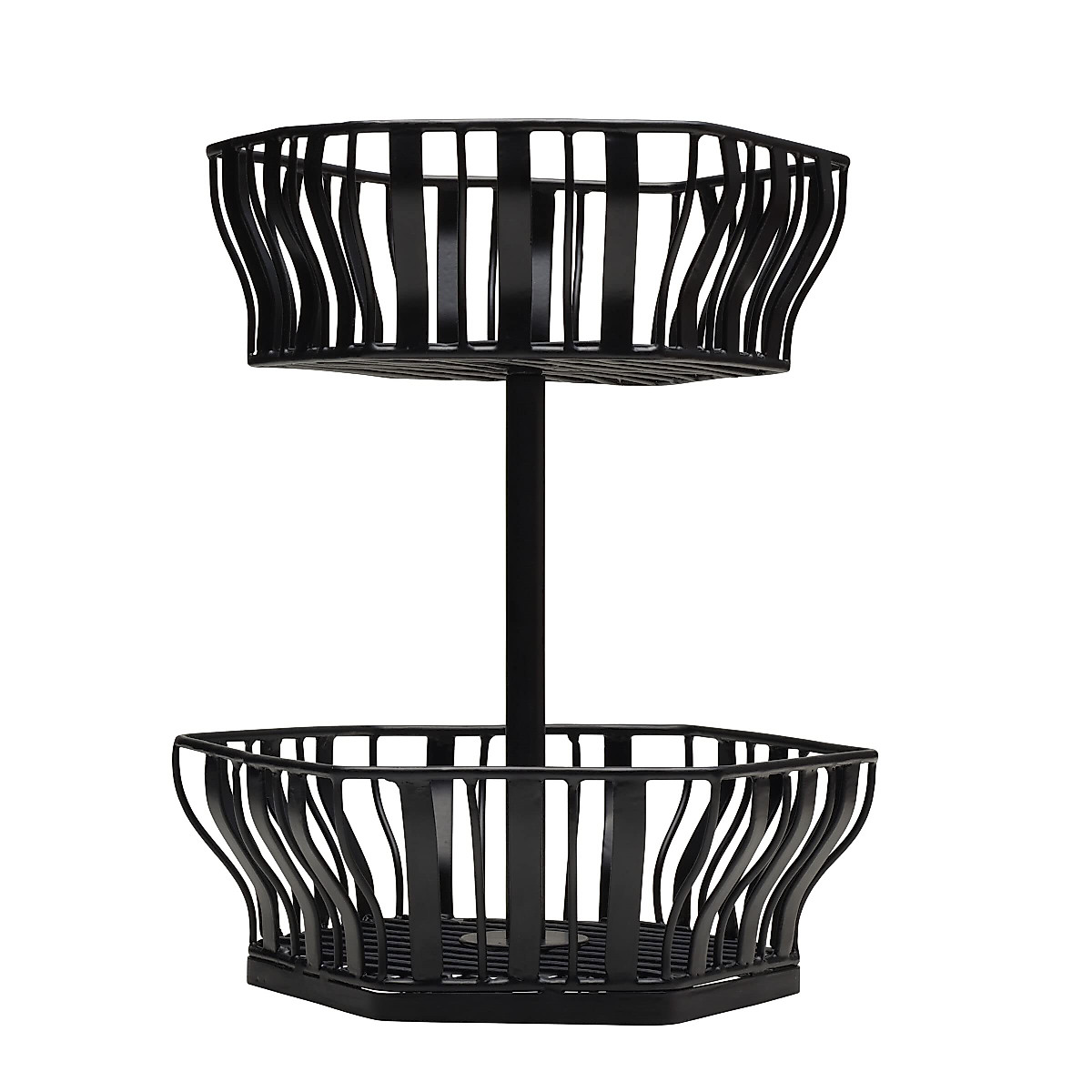 Gourmet Basics by Mikasa Hex 2 Tiered Fruit Basket, 12.5 Inch, Black