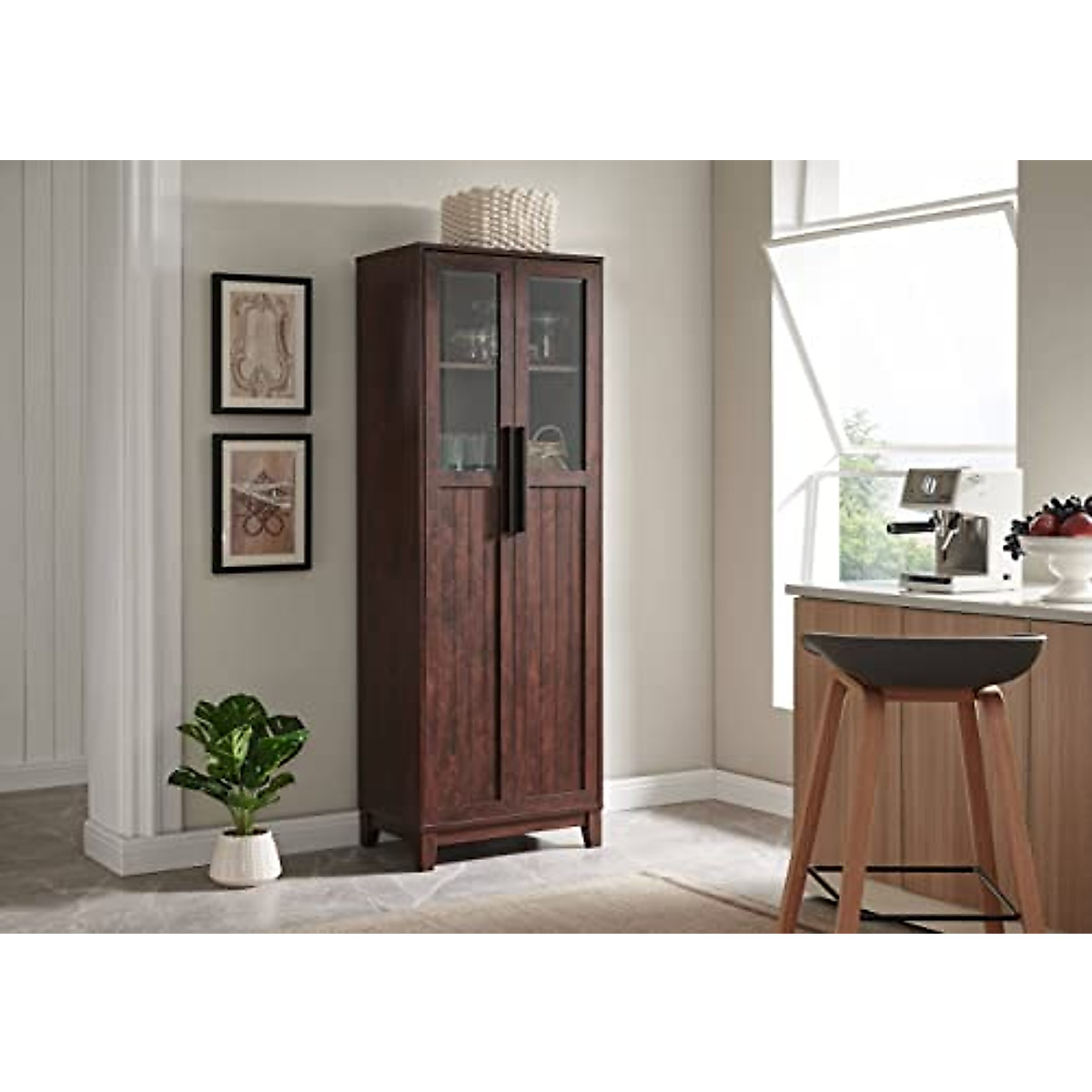 Home Source Mahogany 2-Door Bar Cabinet with Glass Display