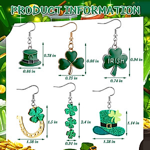 Henoyso 6 Pairs St. Patrick's Day Earrings Acrylic Stud Clover Dangling Earrings Irish Shamrock Dangle Earrings for Women (Clover)