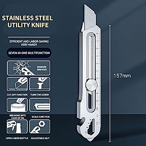 7 in 1 Mutipurpose Utility Knife, 18mm Heavy Duty Stainless Steel Utility Knife, Multi Purpose Utility Knife, Retractable Snap Blade Utility Knife for Office, Home (2 PCS)