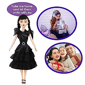 BEMKWG Wednesday Addams Doll 11.5'' The Joints Can Move and Black Dresses Black Hair Black Shoe Adams Doll Toys Gift for Girls & Family Fans (A)