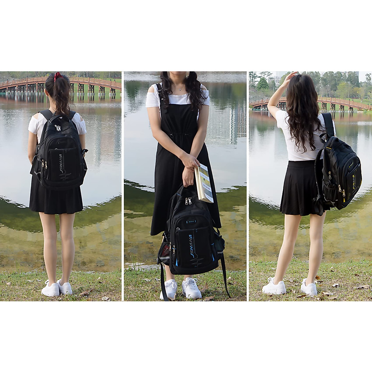 JSAHAH Backpacks Bookbag Casual Shoulder Daypack Travel Back Pack Black Blue