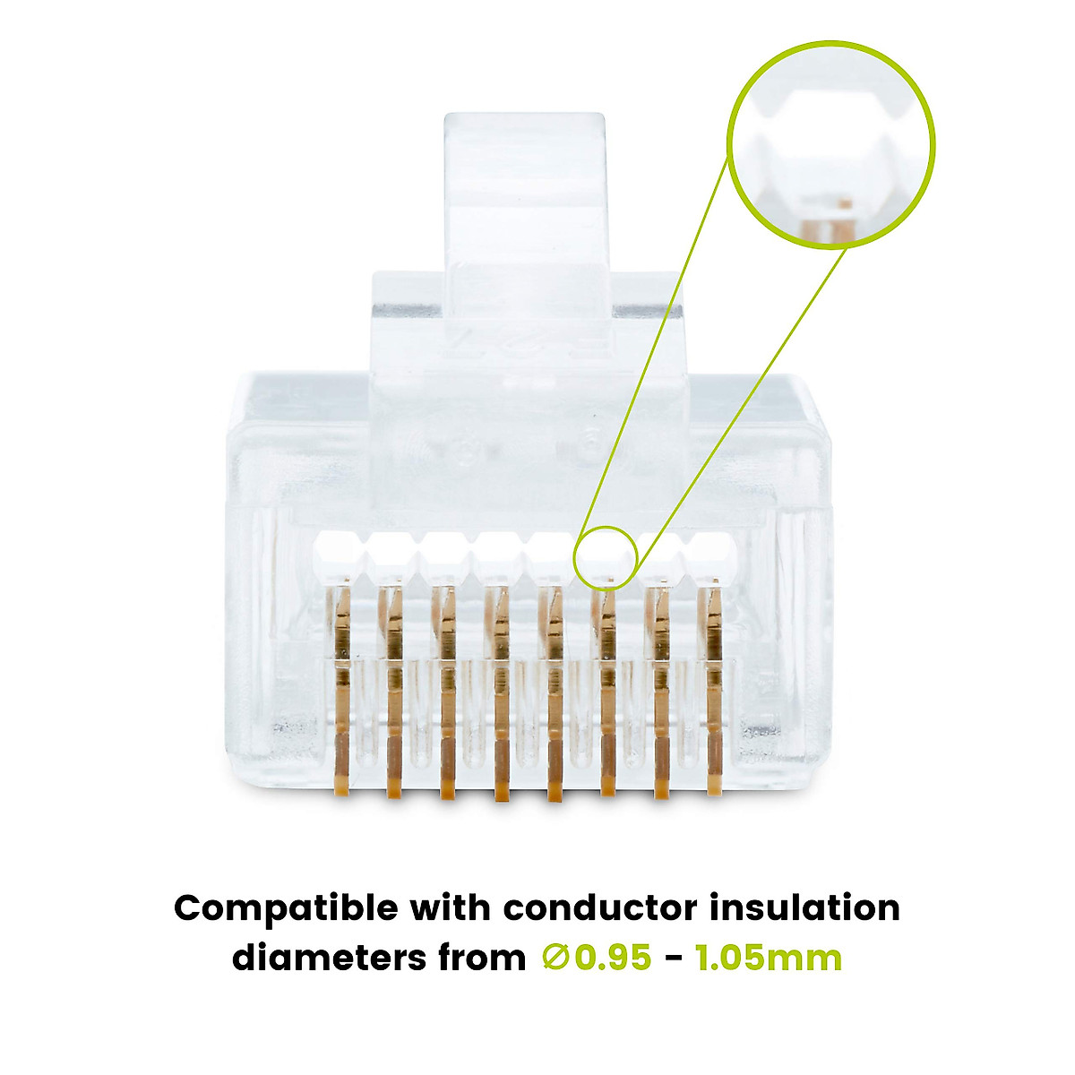 trueCABLE Cat6/6A RJ45 Pass Through Connectors, Unshielded (UTP) Modular Plug, UL Listed, EZ Crimp End, Gold Plated 3 Prong 8P8C, 100 Pieces